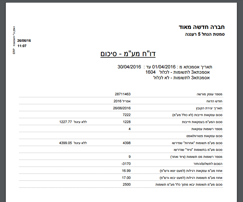 דוח מע"מ PCN874 - חשבשבת בענן